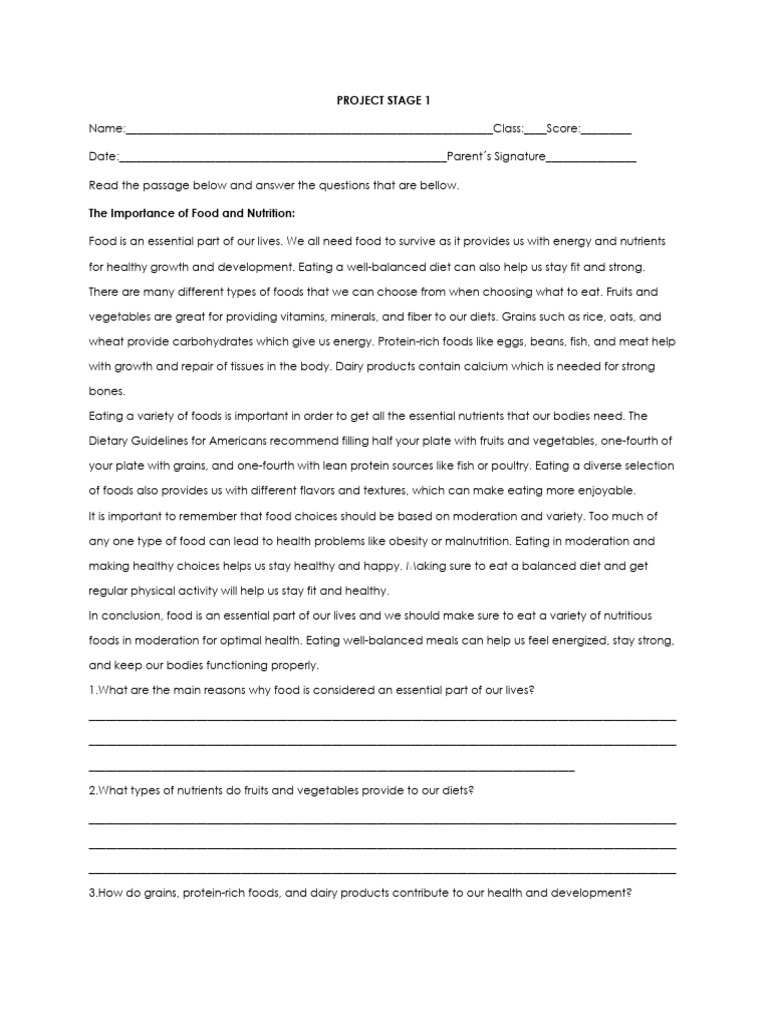 Reading Comprehension Healthy Food | PDF | Foods | Diet (Nutrition)