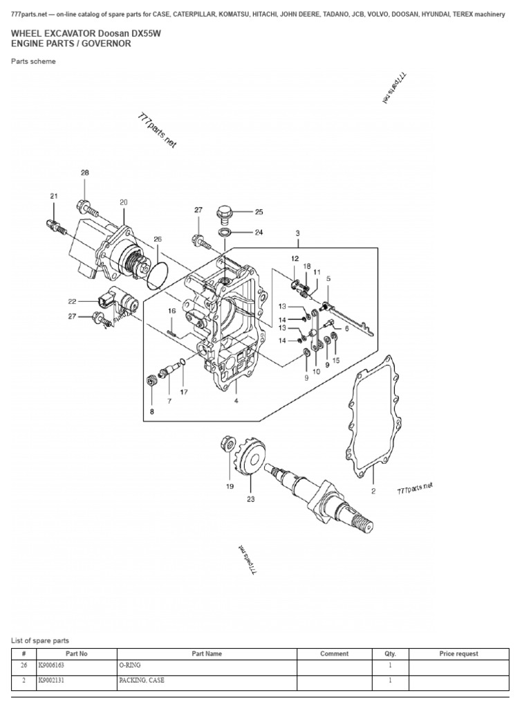GOVERNOR - WHEEL EXCAVATOR Doosan DX55W - ENGINE PARTS - 777parts | PDF