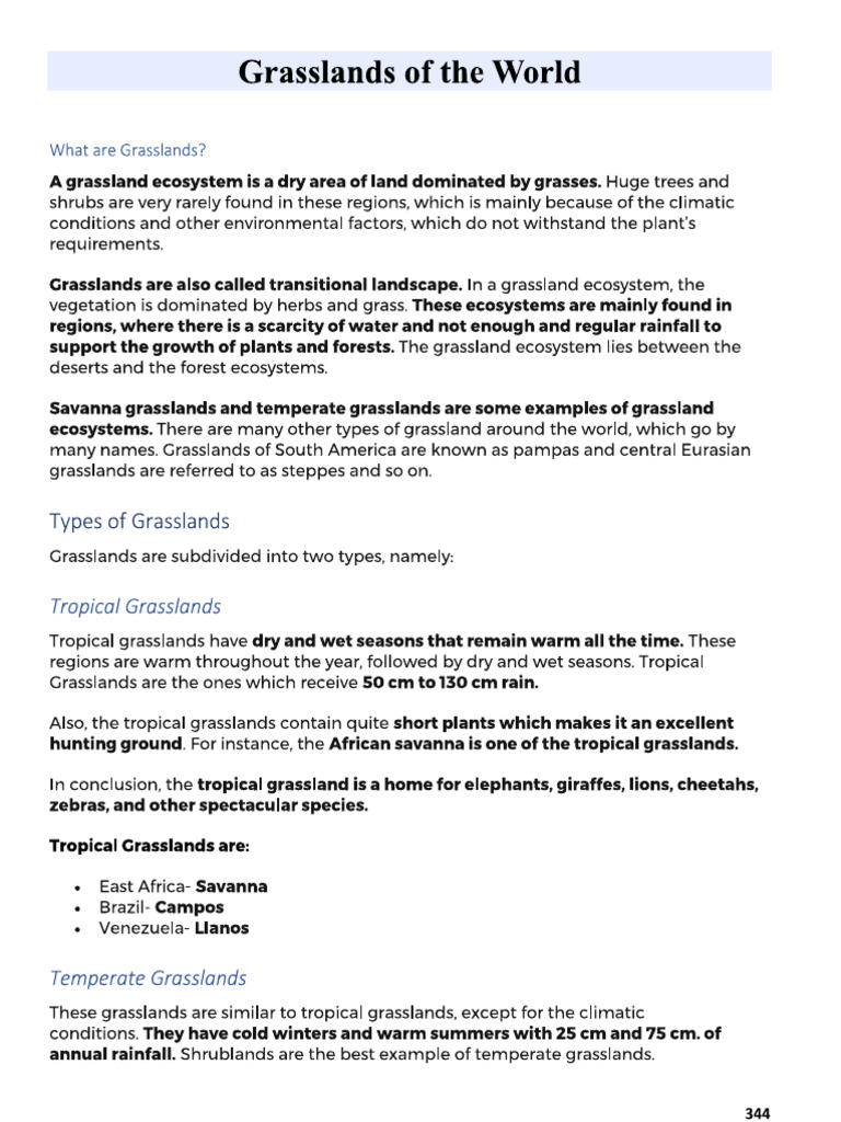 List of Grasslands in The World | PDF