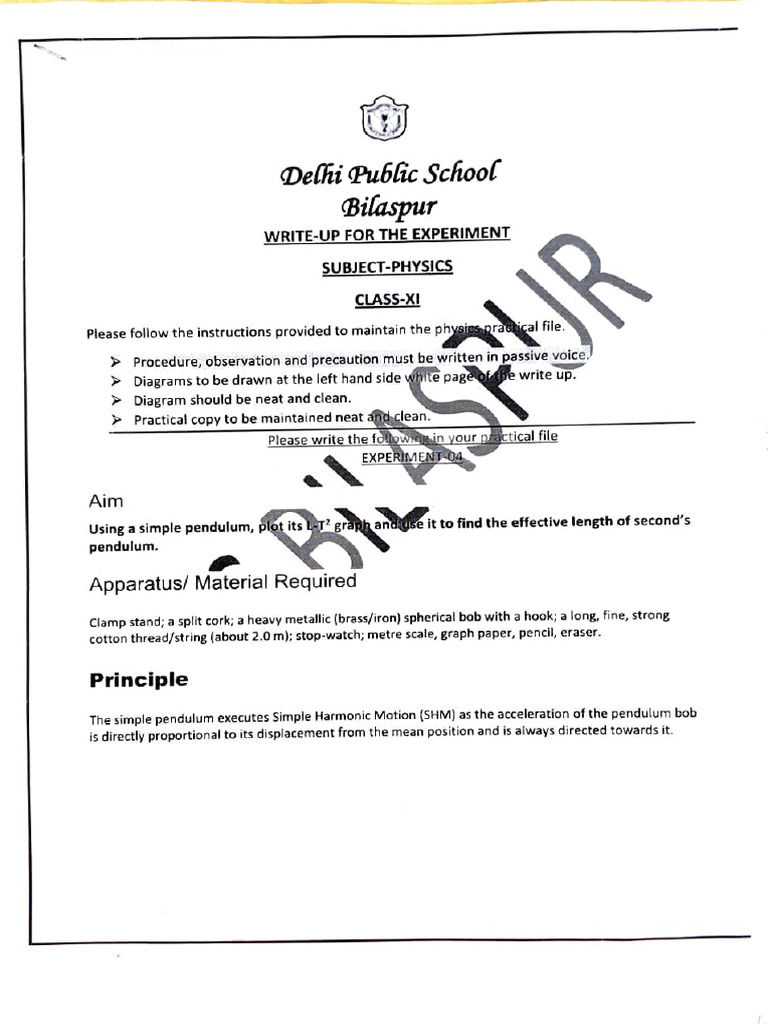 Simple Pendulum Class 11 EXP 4 | PDF | Pendulum | Mechanics