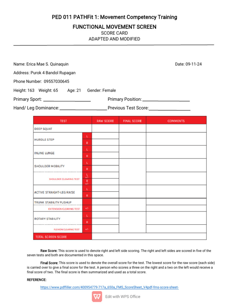 FMS Scoring Sheet | PDF