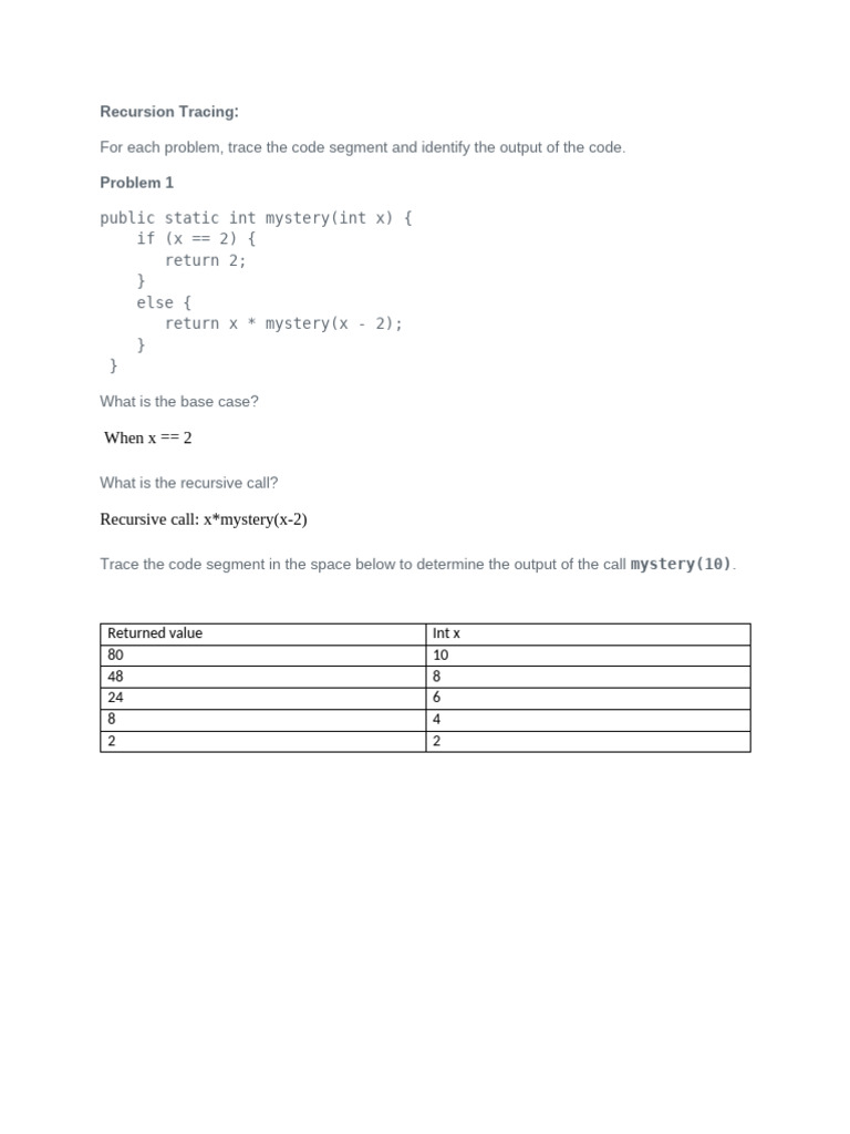 Recursion worksheet | PDF | Object Oriented Programming | Systems ... Recursion worksheet | PDF | Object Oriented Programming | Systems ...