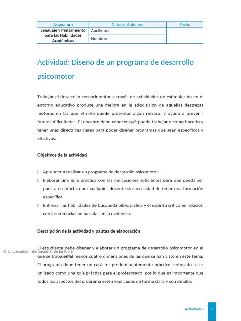 Actividad 2 Programa Dllo Psicomotor - Rub | PDF | Pensamiento | Maestros