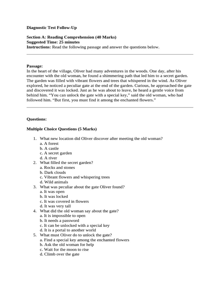 Diagnostic Test Follow | PDF | Subject (Grammar) | Predicate (Grammar)