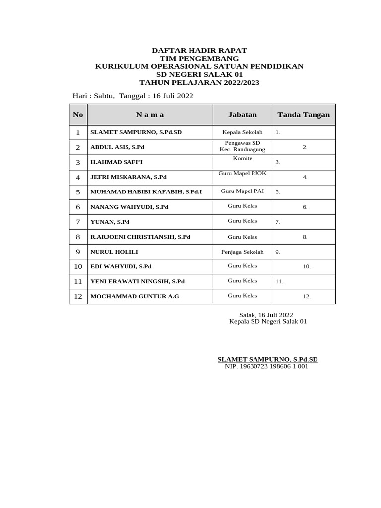 FIX LAMPIRAN 5. Daftar Hadir | PDF