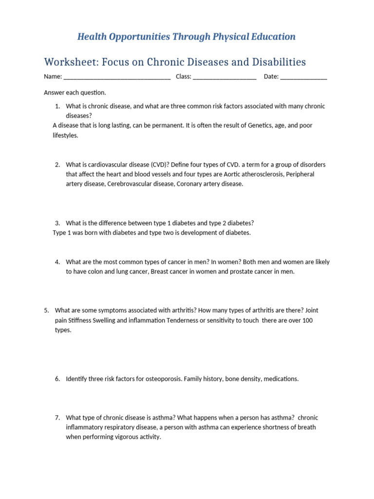 Worksheet Focus on Chronic Diseases and Disabilities-1 (1) | PDF