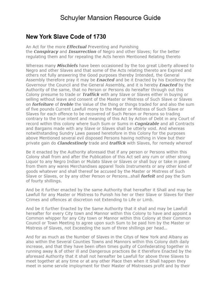 New York Slave Code of 1730 Summary | PDF | Slavery | Common Law