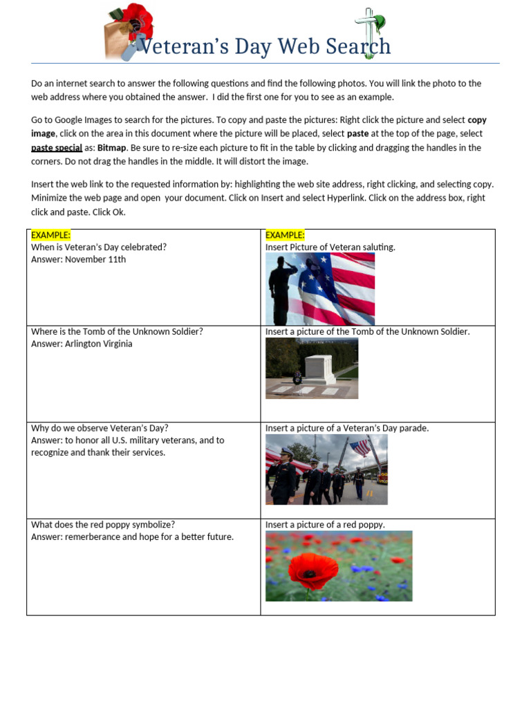 Veterans Day Webquest Upload To Angel | PDF | Hyperlink