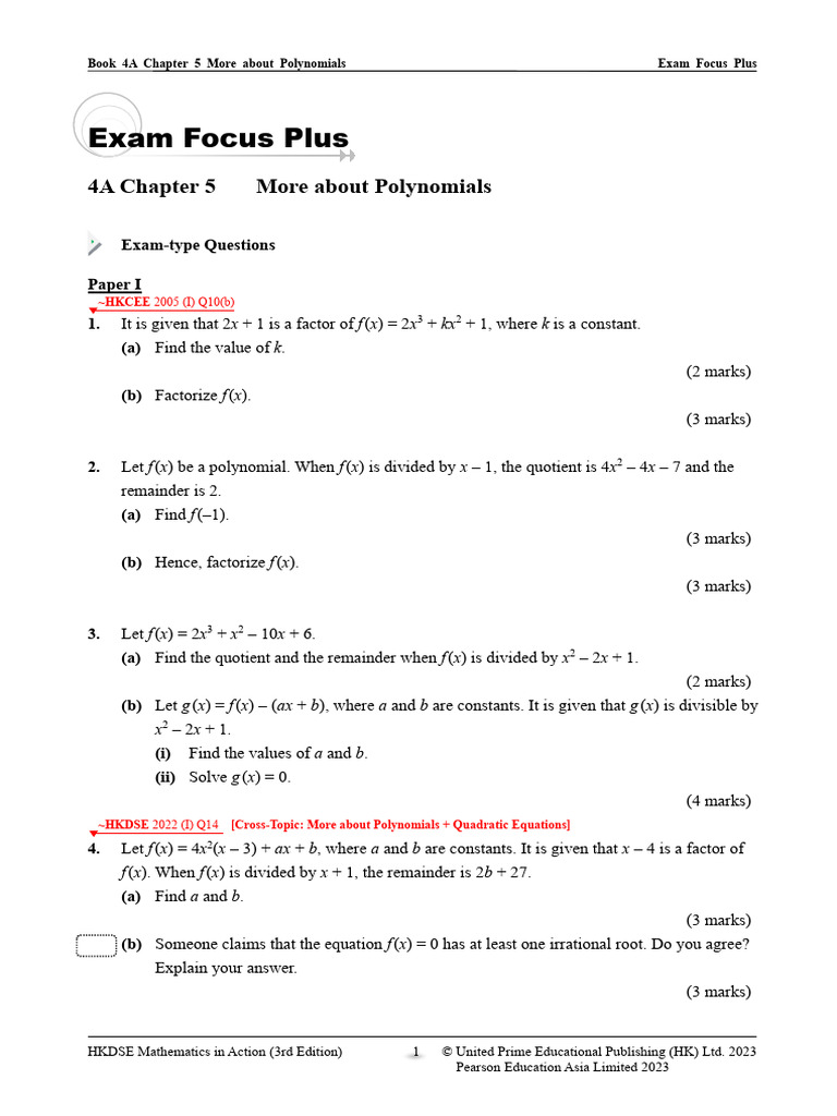 Exam Focus - More About Polynomials | PDF | Polynomial | Factorization