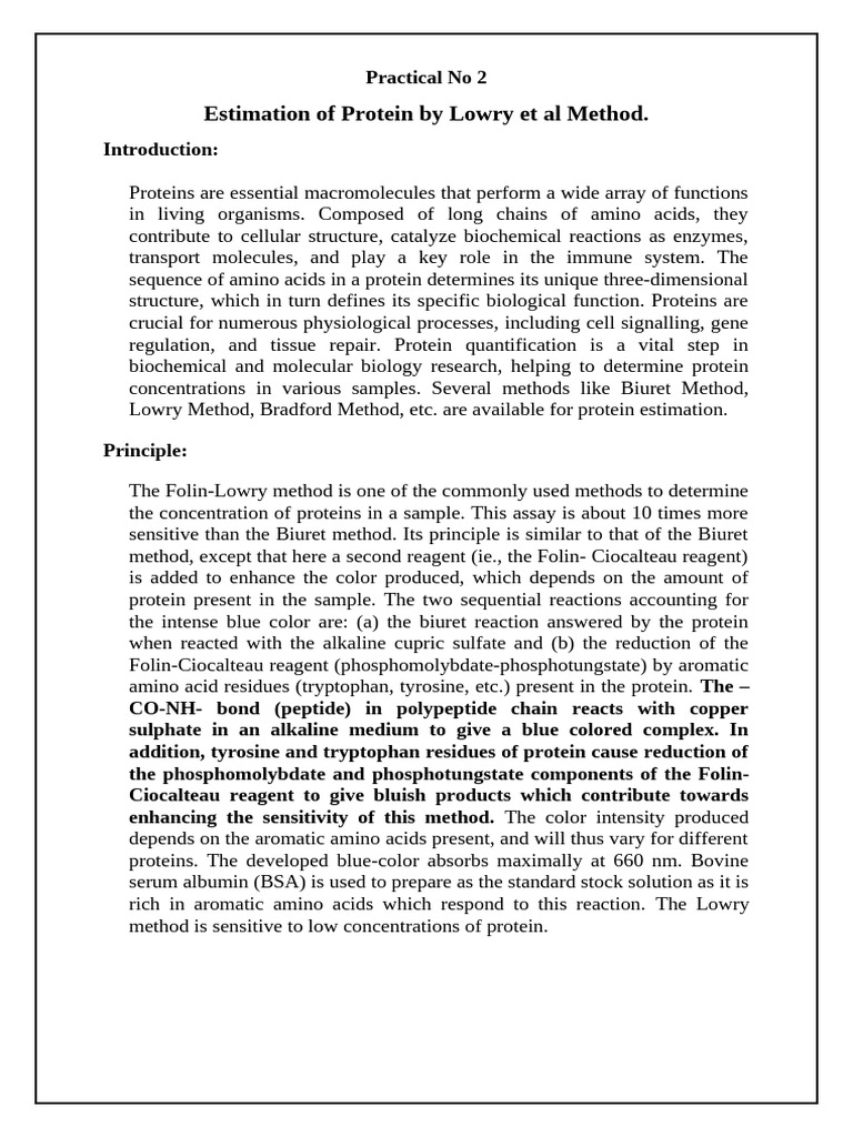 Lowry method | PDF | Proteins | Biochemistry