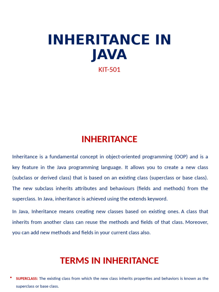 INHERITANCE IN JAVA | PDF | Inheritance (Object Oriented Programming) | Class (Computer Programming)
