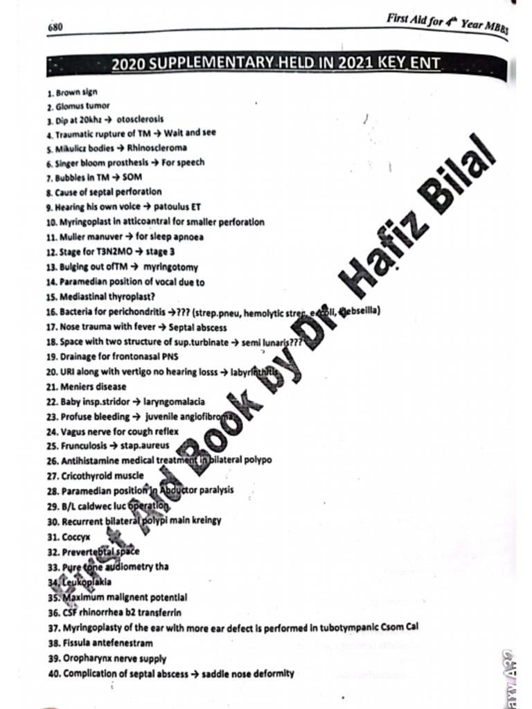 ENT Past Keys Hafiz | PDF