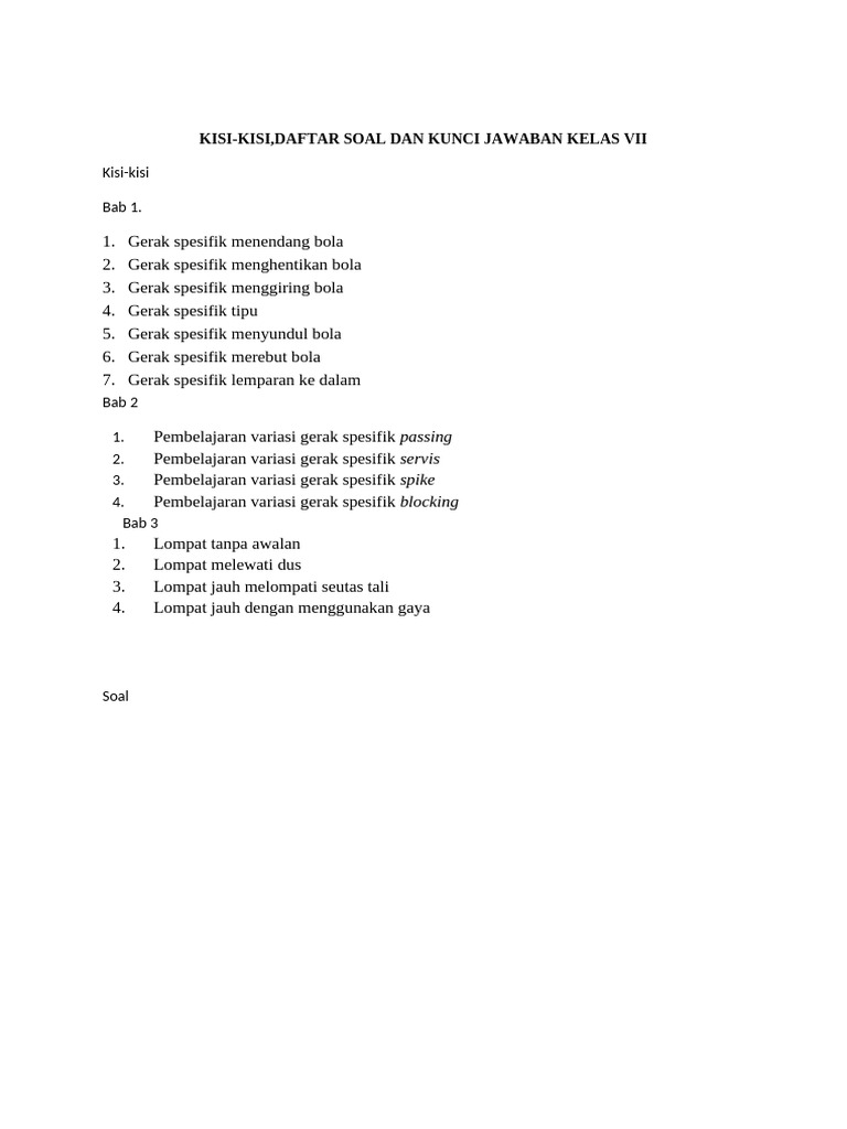 Kisi-Kisi Kelas Vii | PDF