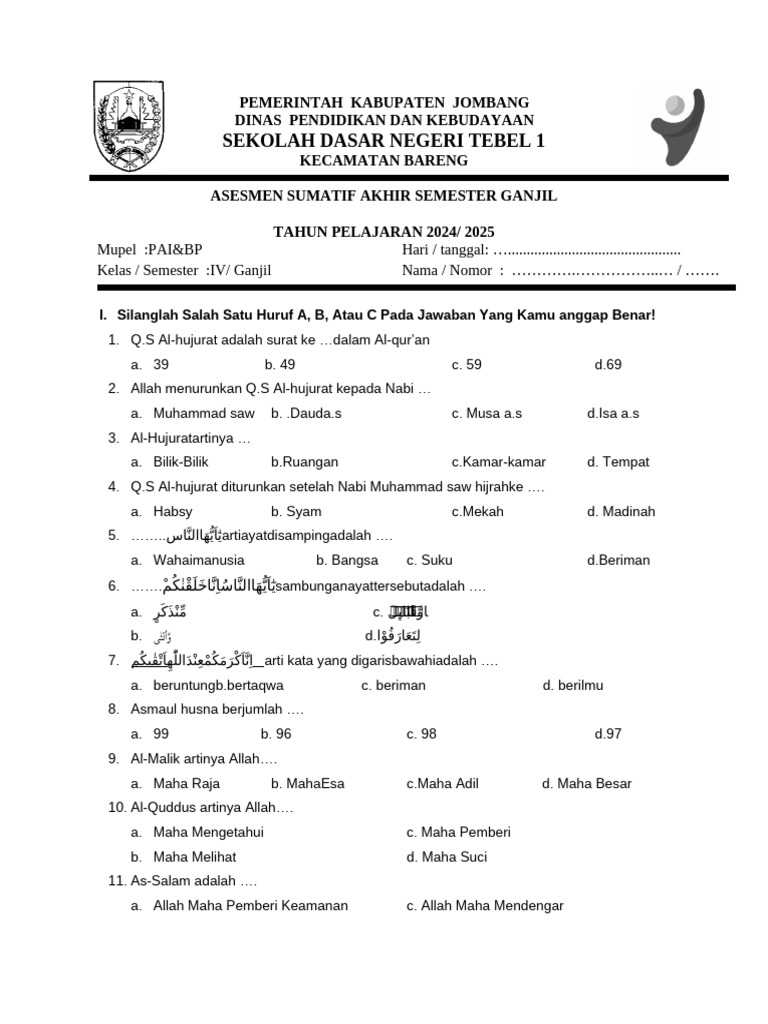 Sas Pai Kelas 4 Ganjil | PDF