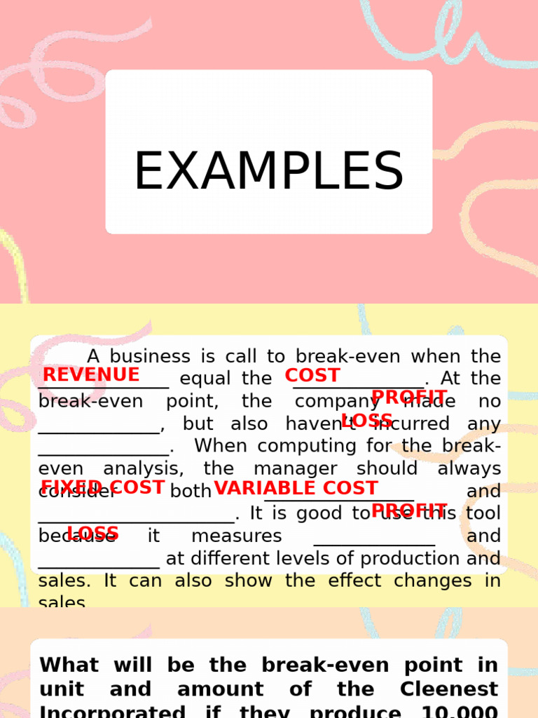 Break Even Exercises | PDF | Economics | Pricing
