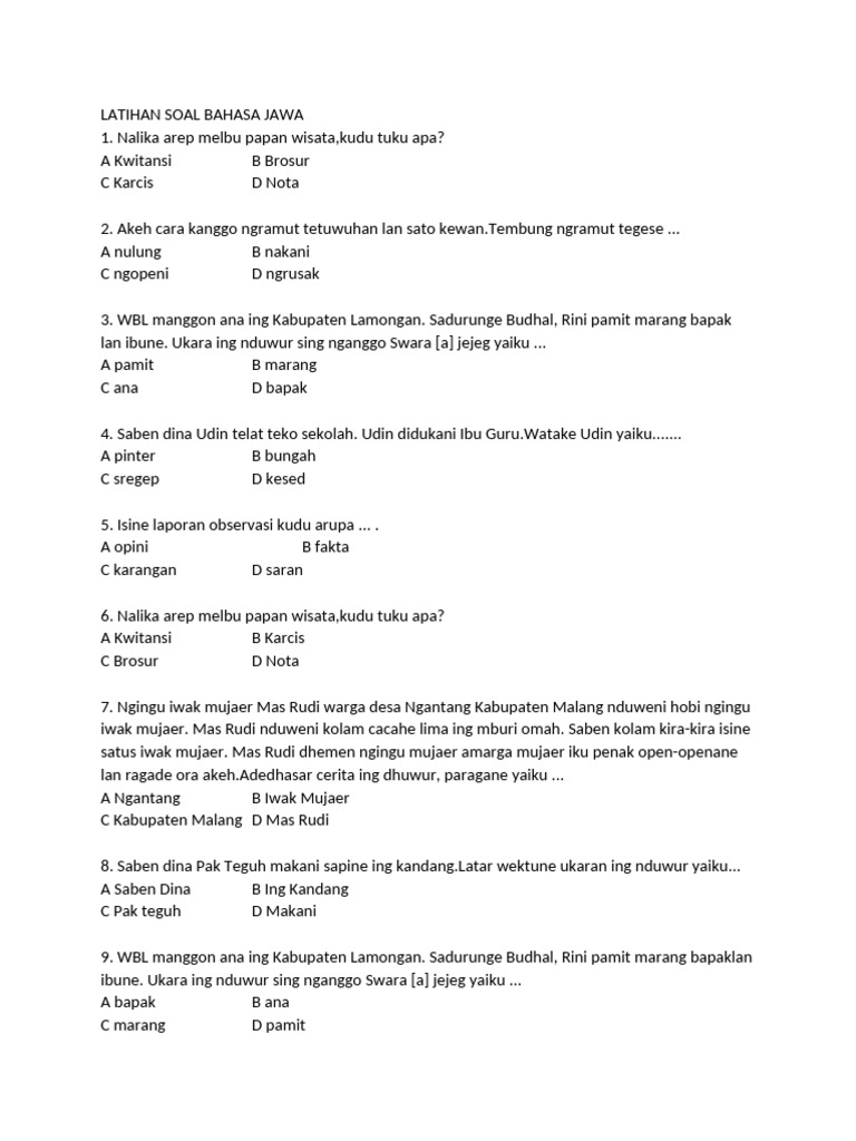 Latihan Soal Bahasa Jawa | PDF