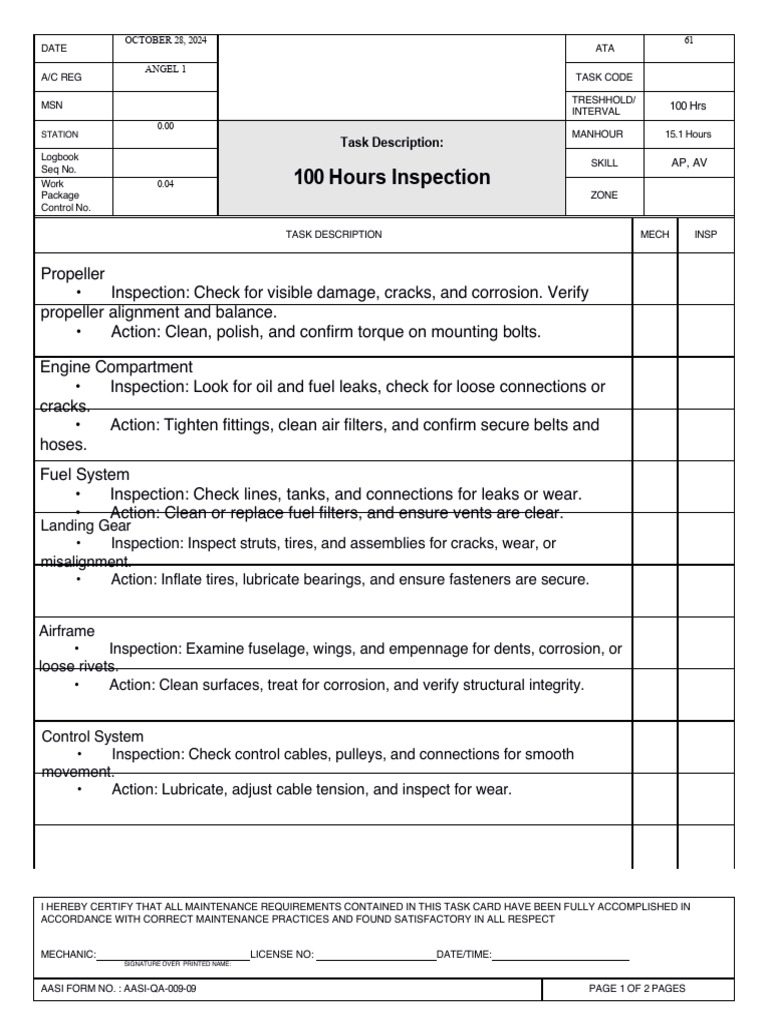 100 Hours Inspection Myles | PDF | Manufactured Goods | Mechanical ...