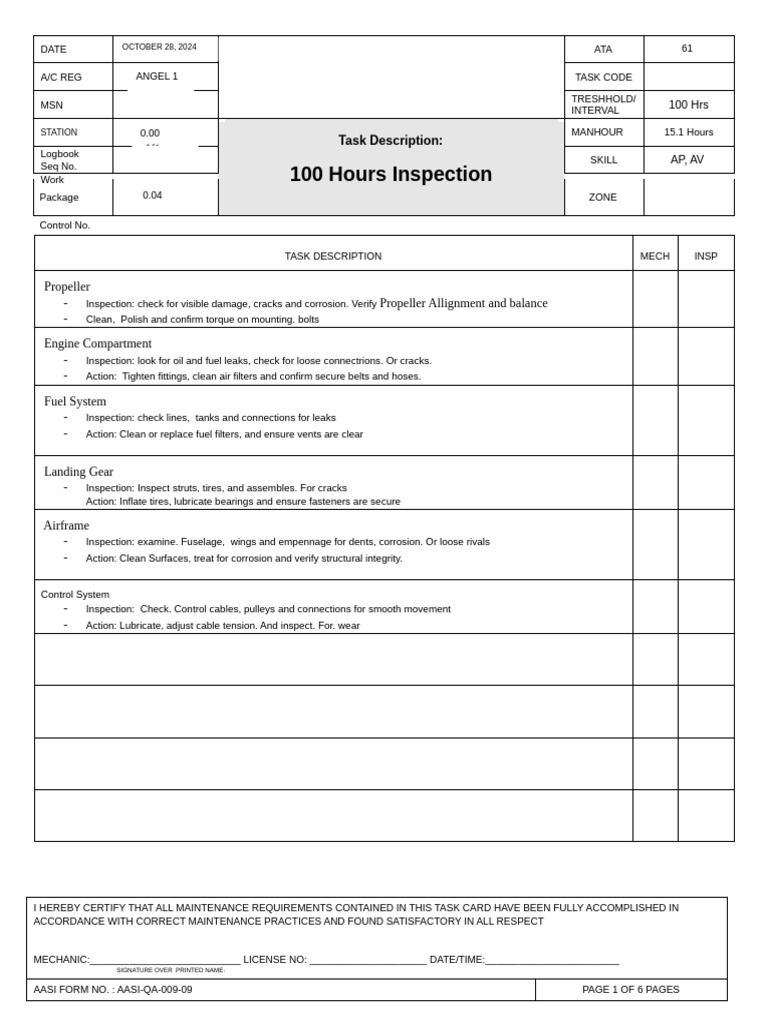 Aircraft 100-Hour Inspection Checklist | PDF | Mechanical Engineering ...