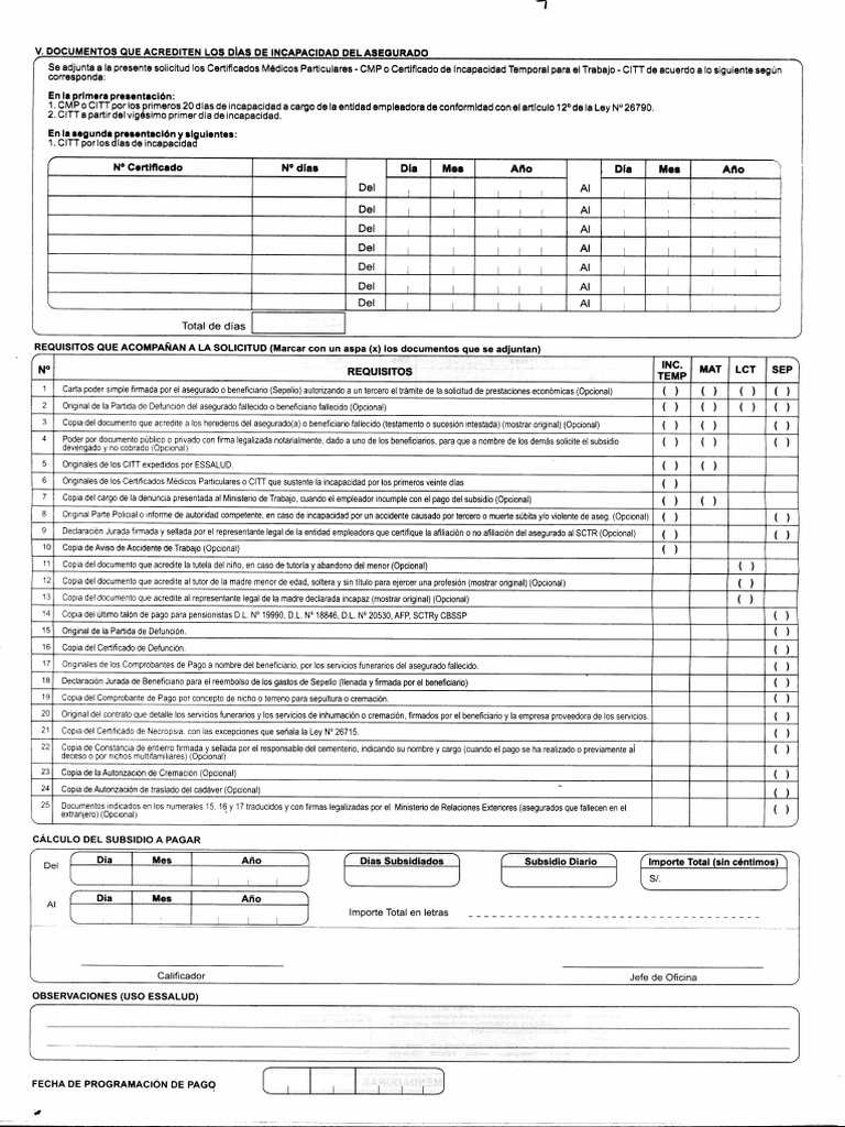 ESSALUD - LACTANCIA Formulario 80020001 | PDF
