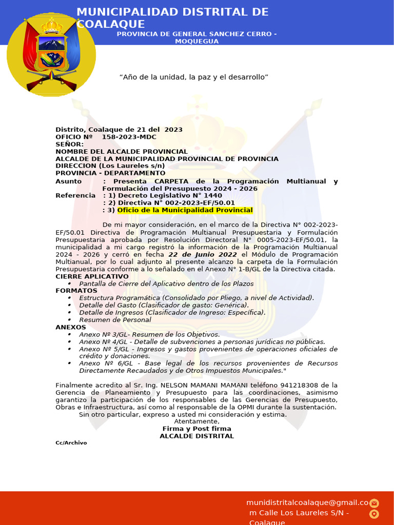 Membrete Coalaque Final | PDF | Gobierno