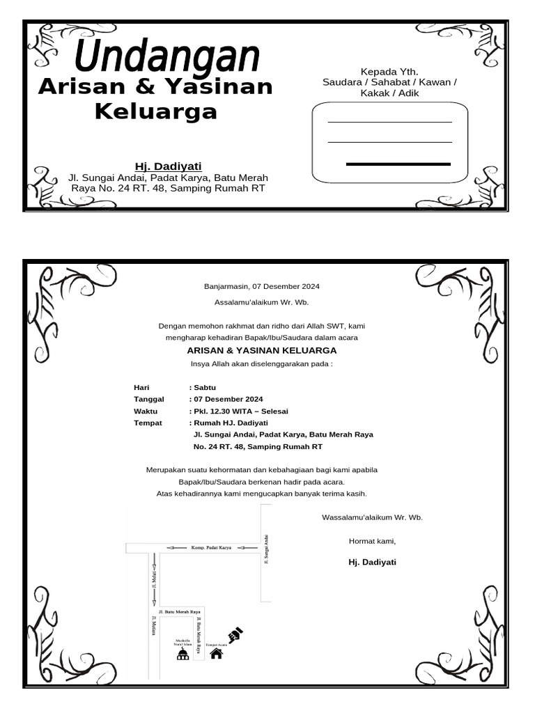 Undangan Arisan dan Yasinan Keluarga | PDF