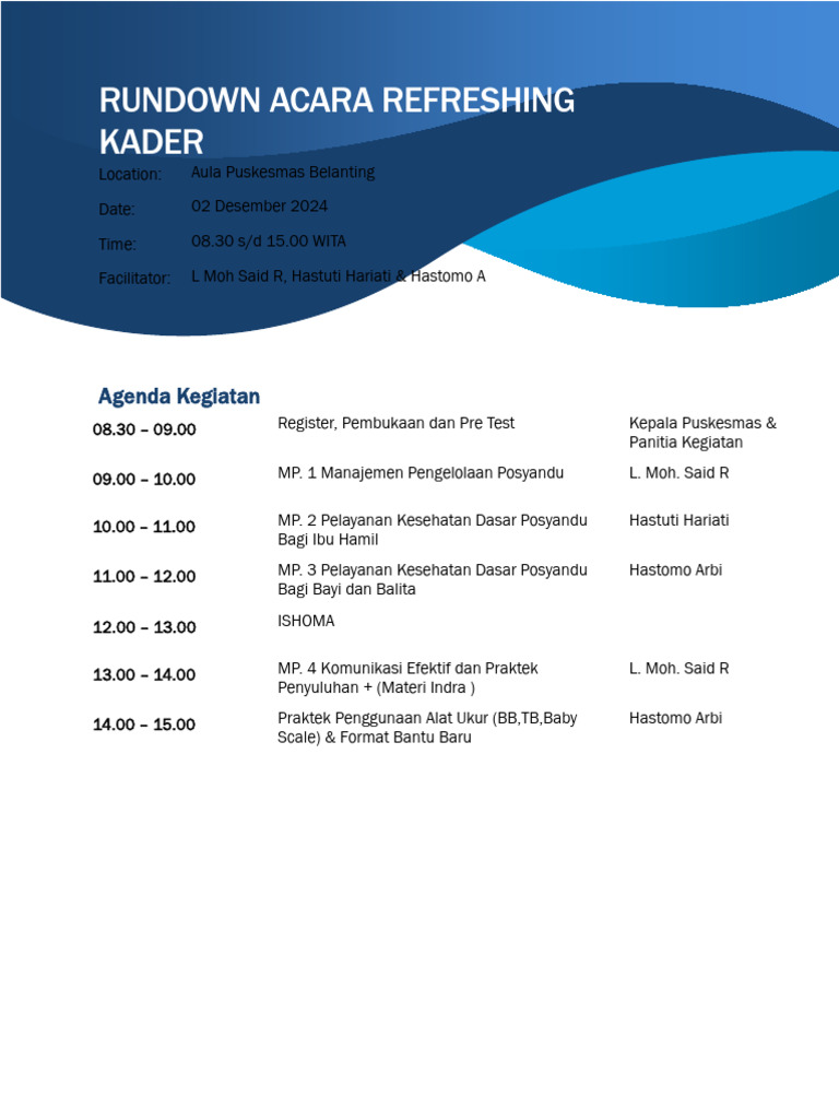 Rundown Acara Refreshing Kader-1 | PDF