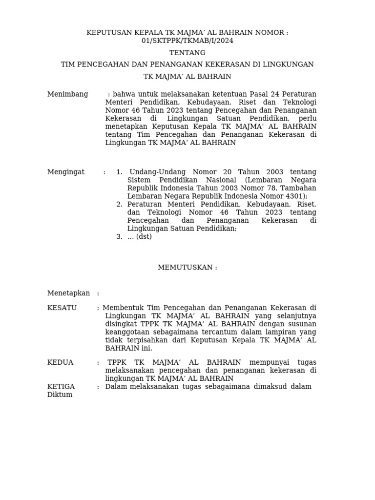 Contoh Sk Tppk Tk - Copy | PDF