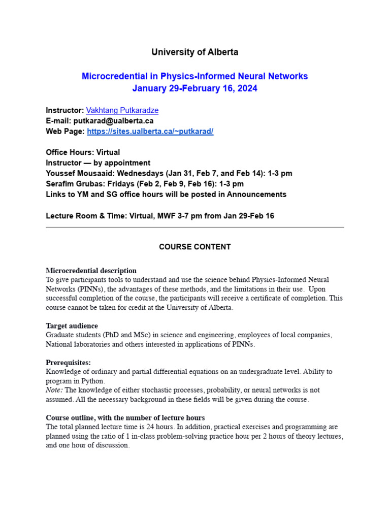 PINNs Microcredential Syllabus | PDF | Academic Dishonesty | Partial Differential Equation
