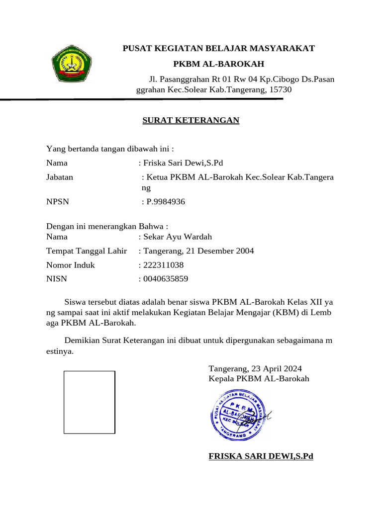 Surat Keterangan Menempuh Pendidikan | PDF