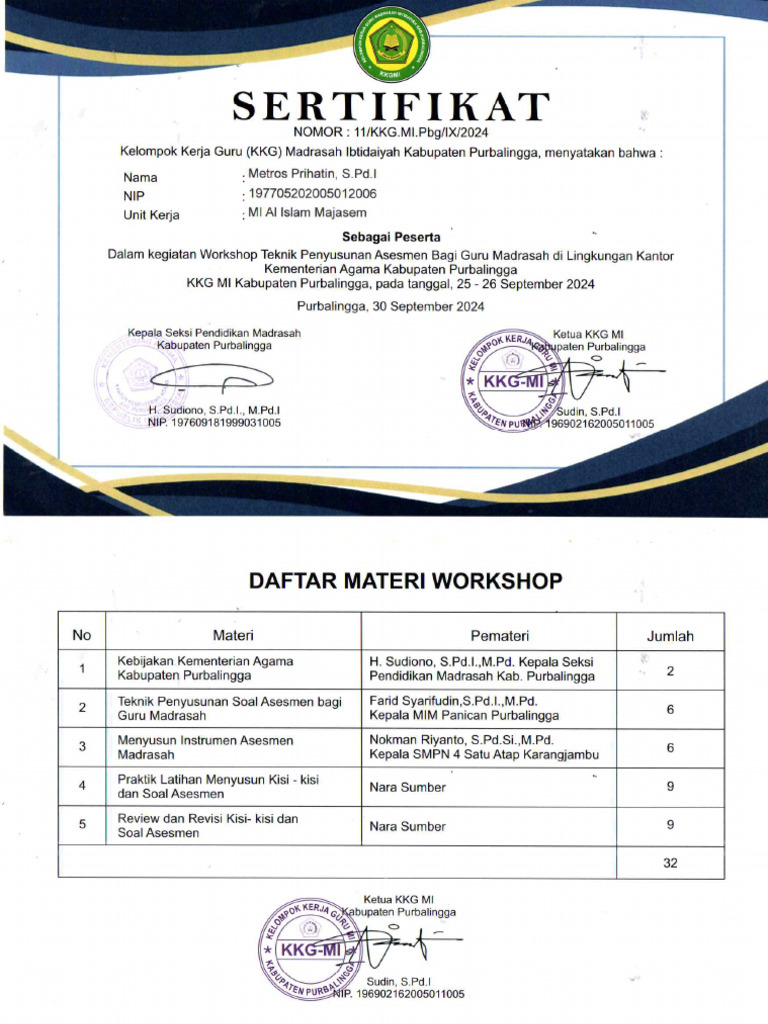 Sertifikat Workshop Assesment | PDF
