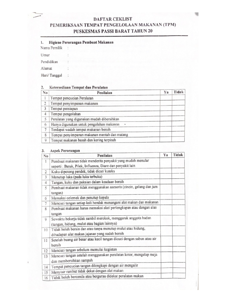 Daftar Ceklist Kesling | PDF