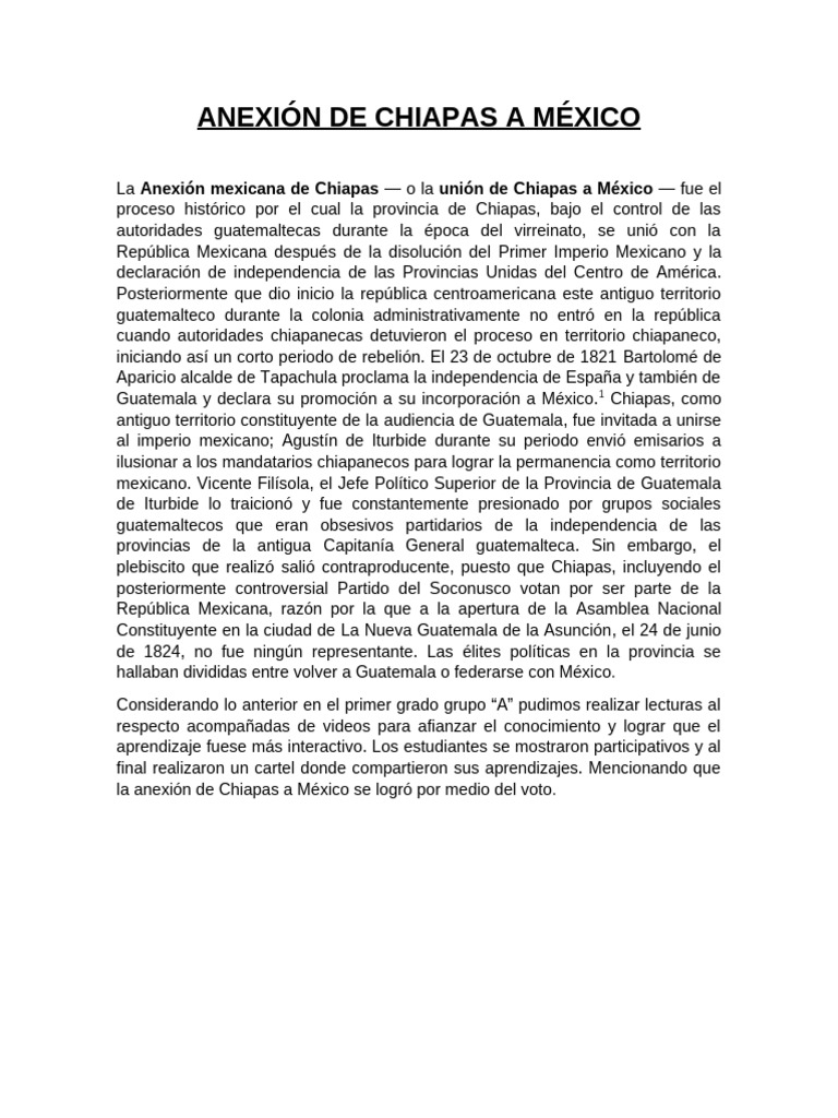 ANEXIÓN DE CHIAPAS A MÉXICO | PDF