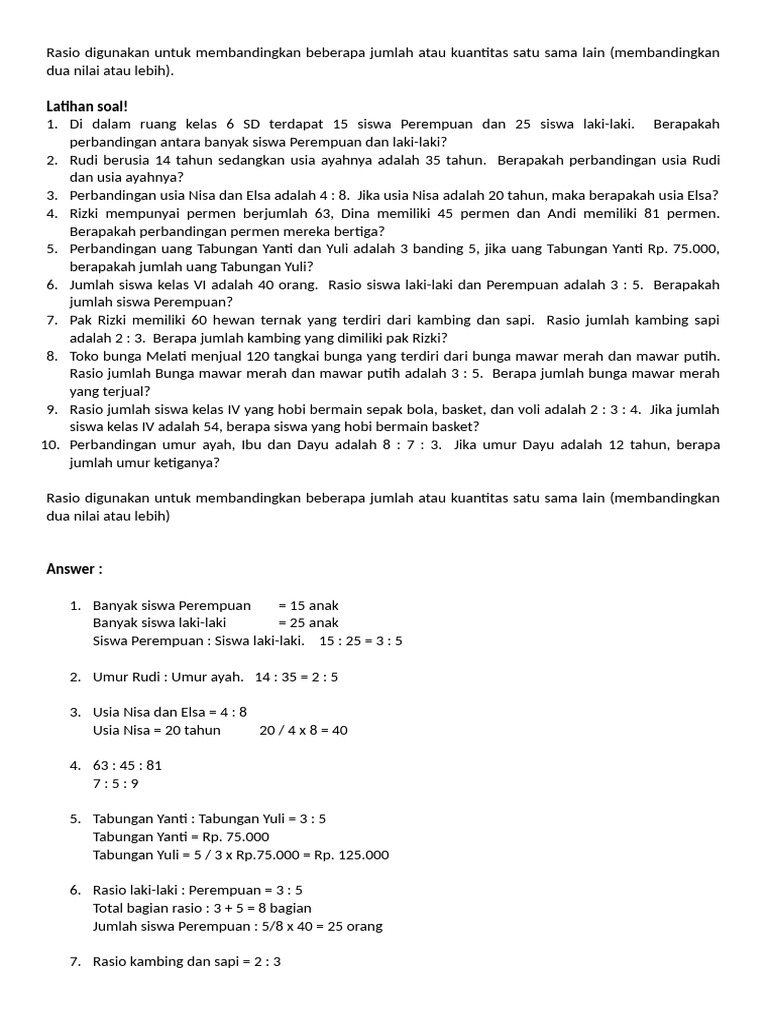 Latihan Soal - Rasio | PDF