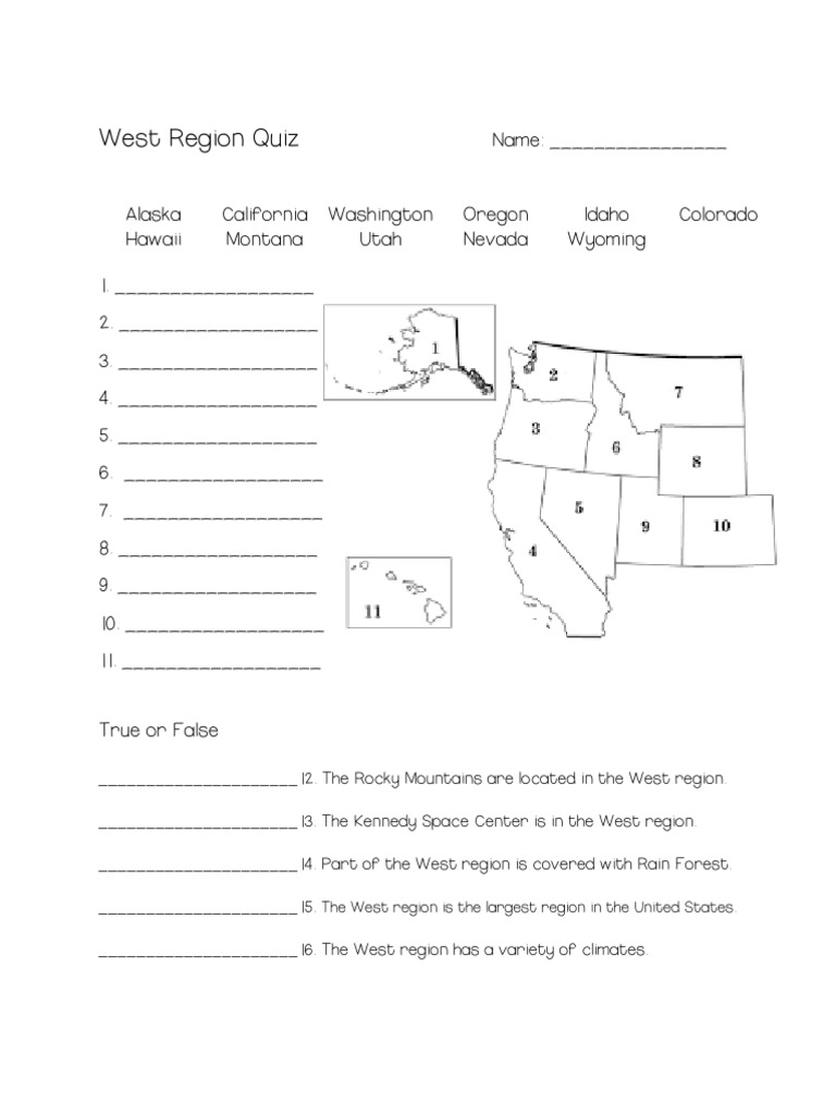 West Region Quiz | PDF
