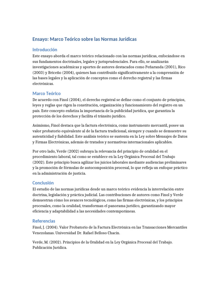 Ensayo Marco Teorico Normas Juridicas | PDF