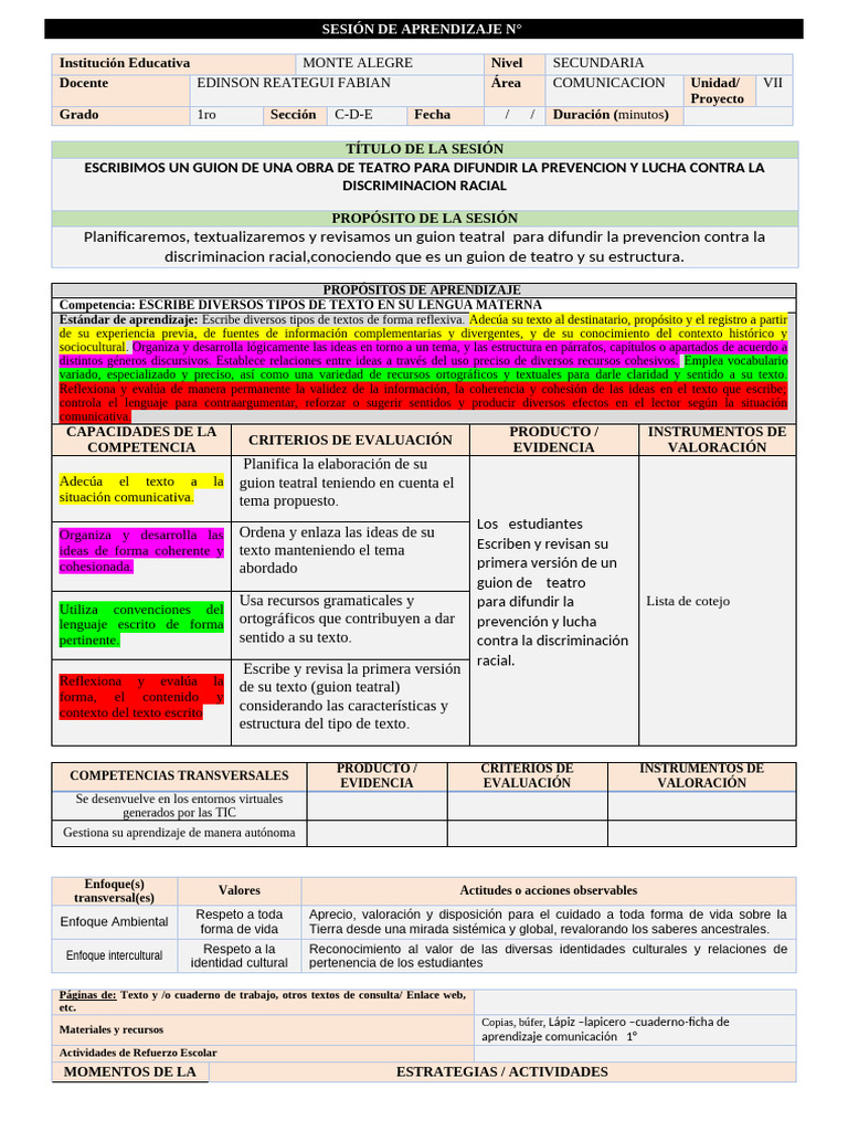 SESION N° | PDF | Aprendizaje | Evaluación