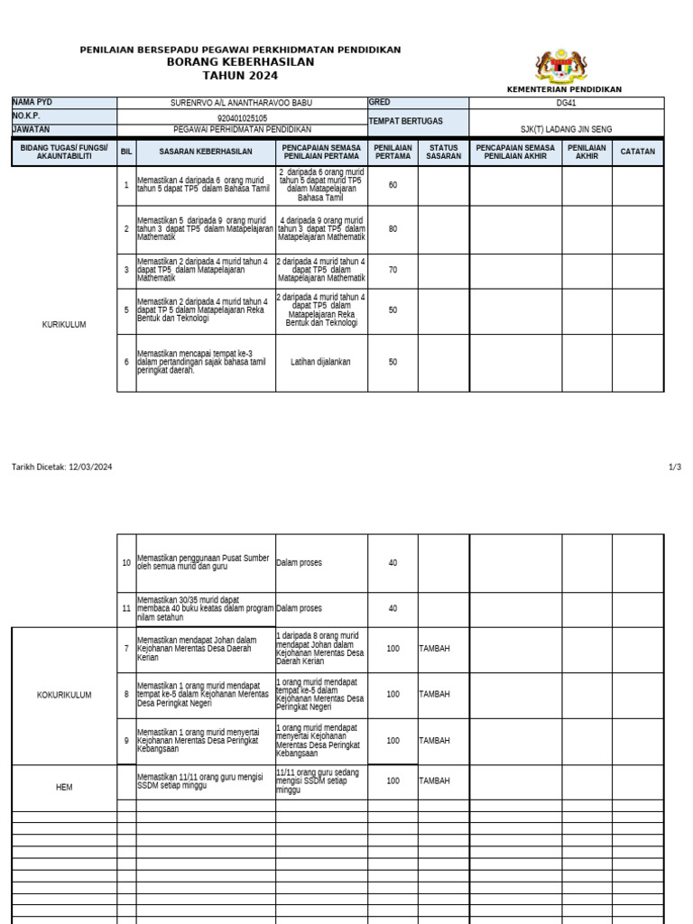 Borang Keberhasilan Baru 2024 Jun | PDF