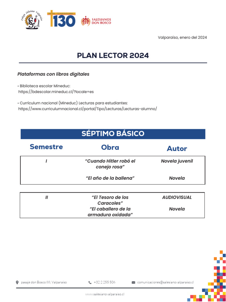 Plan Lector Septimo Basico 2024 | PDF
