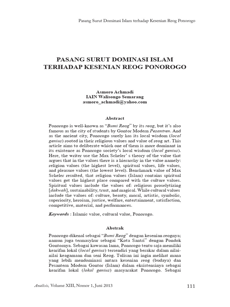 Dominasi Islam dalam Kesenian Reog Ponorogo | PDF