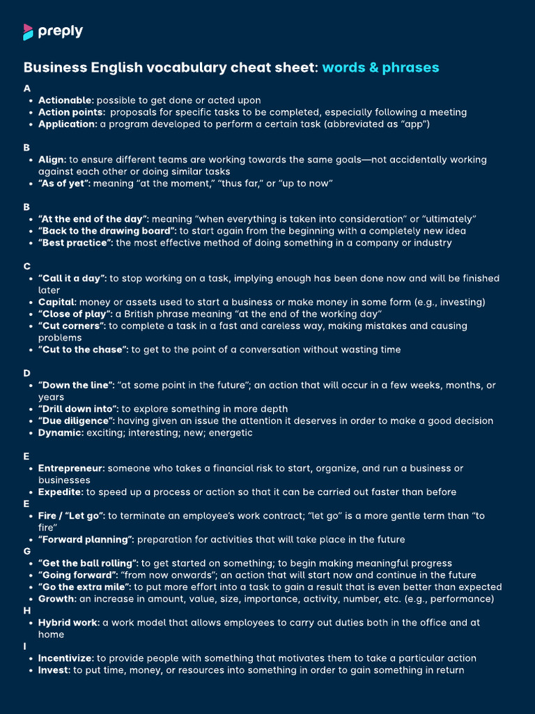 Business English vocabulary | PDF | Incentive | Turnover (Employment)