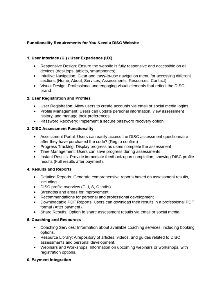 Functionality Requirements For You Need A DISC Website | PDF | Websites ...