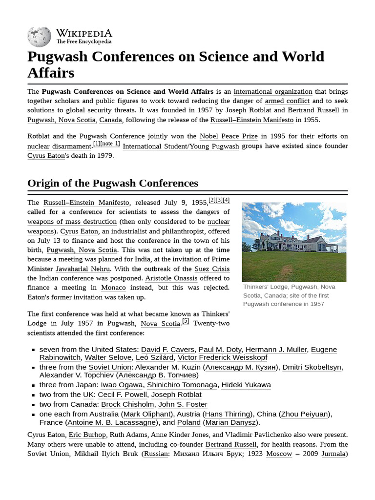 Pugwash Conferences On Science and World Affairs | PDF | Weapons Of ...