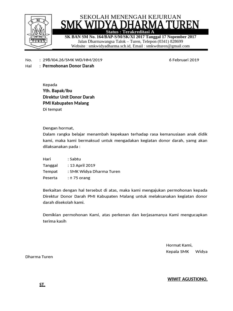 Surat Permohonan Donor Darah | PDF