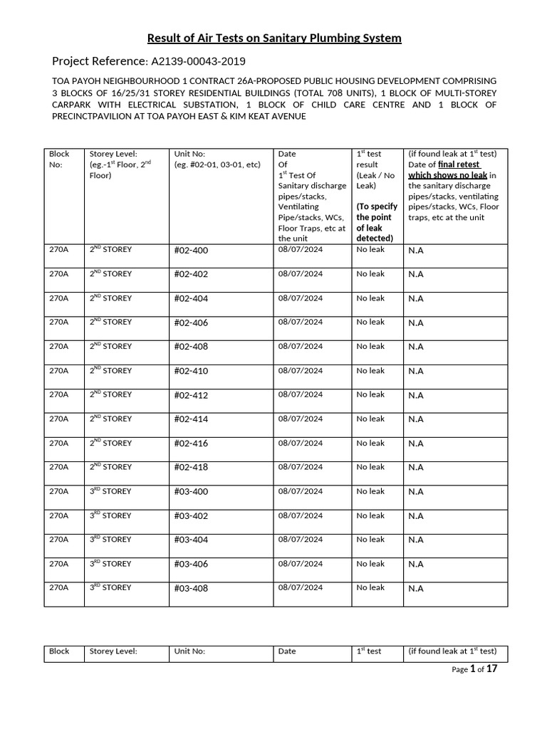Low Pressure Airtighness Test Form - IC (Blk268A) | PDF | Leak