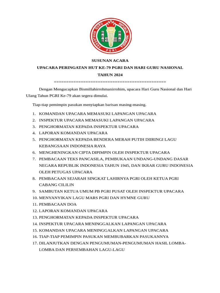 Susunan Acara Hut Pgri | PDF