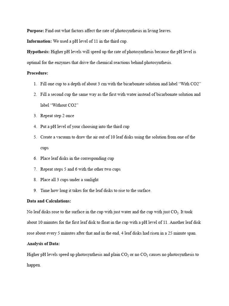 Effects of pH on Photosynthesis Rate | PDF