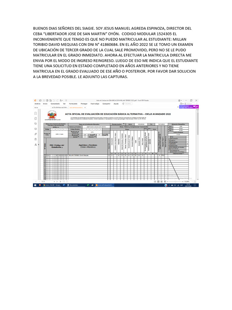 Siagie Formulario Millan Toribio | PDF
