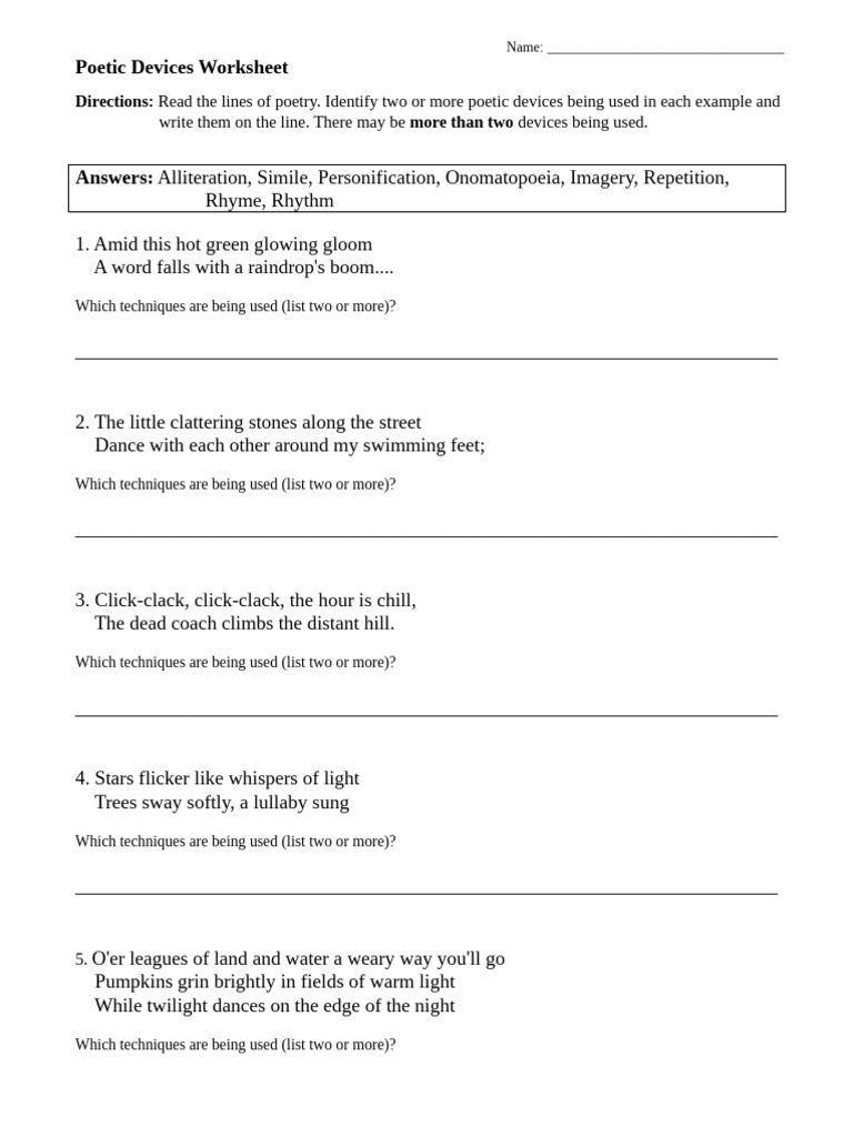 Poetic Devices Worksheet 02 | PDF | Poetry | Poetics