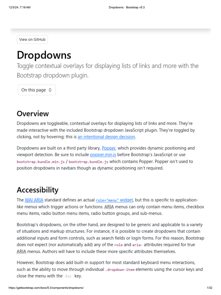 Dropdowns Bootstrap v5.3 | PDF | Java Script | Bootstrap (Front End Framework)