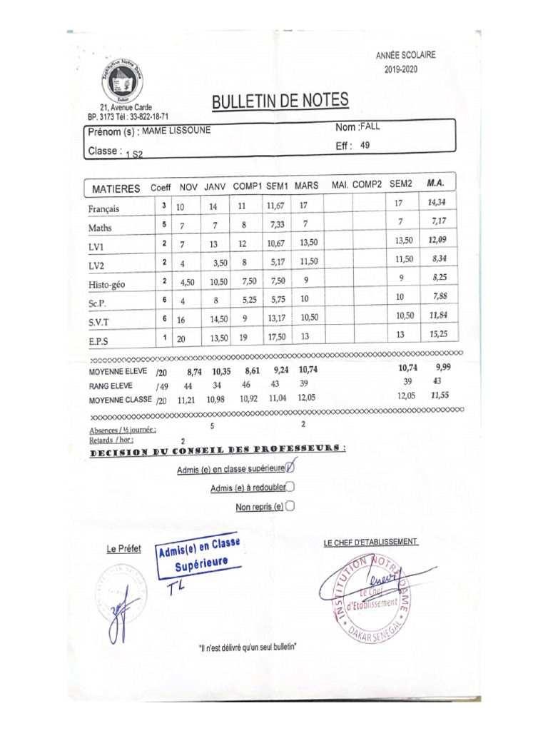 Bulletin de Notes | PDF